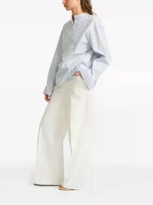 YVES SALOMON Striped Cotton Poplin Blouse - Blue