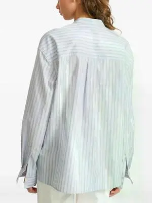YVES SALOMON Striped Cotton Poplin Blouse - Blue