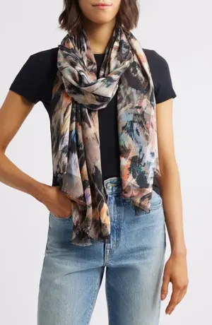 ALLSAINTS Abstract Print Fringe Scarf - Brown Multi