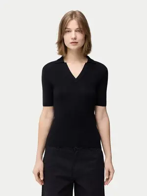 Gobi Cashmere Silk Polo Shirt With Metallic Threading