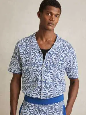 REISS River Tile Pattern Knit Shirt - Blue/white
