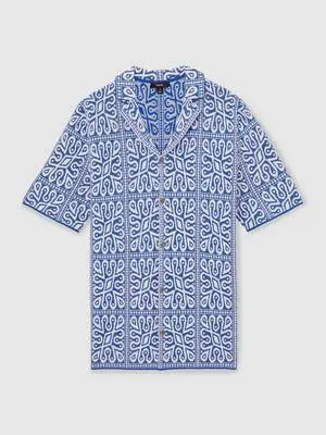 REISS River Tile Pattern Knit Shirt - Blue/white