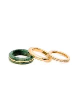 BY PARIAH Classic Agate And Gold Rings - Green