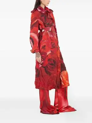 Roberto Cavalli Rose-print Trench Coat - Red