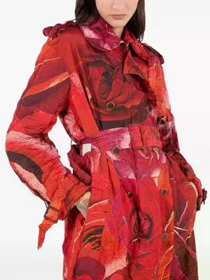 Roberto Cavalli Rose-print Trench Coat - Red