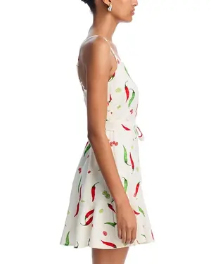 Aqua Printed Tie Waist Mini Dress