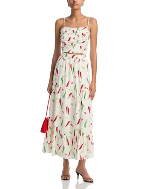 Aqua Printed Midi Skirt - White/red