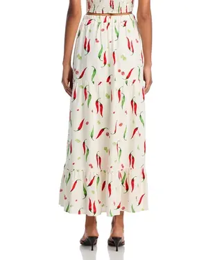 Aqua Printed Midi Skirt - White/red