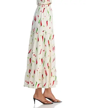 Aqua Printed Midi Skirt - White/red