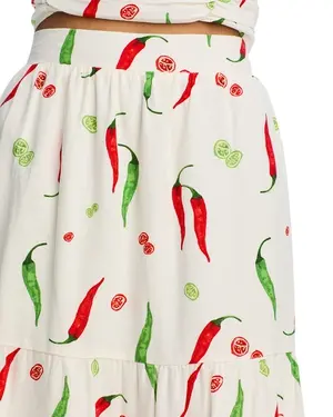 Aqua Printed Midi Skirt - White/red