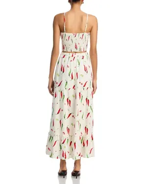 Aqua Printed Midi Skirt - White/red