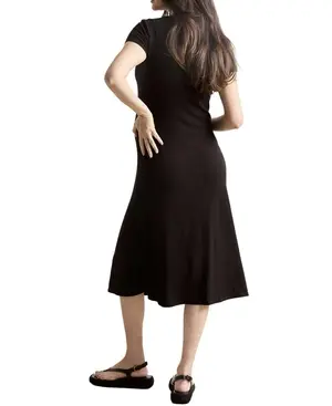 Hatch Collection Softest Rib Maternity/nursing Midi Dress - Black