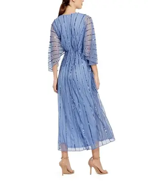 Mac Duggal Beaded Striping Kimono Sleeve V-neck Gown