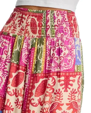 Aqua Mixed Print Smocked Waist Wide Leg Pants