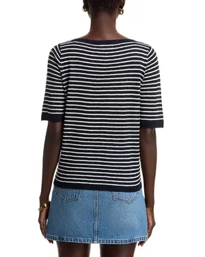 Majestic Filatures Striped Linen Sweater - Marine
