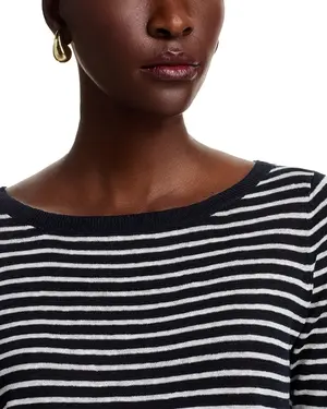 Majestic Filatures Striped Linen Sweater - Marine
