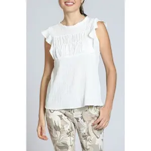 APNY Smocked Flutter Sleeve Top - White