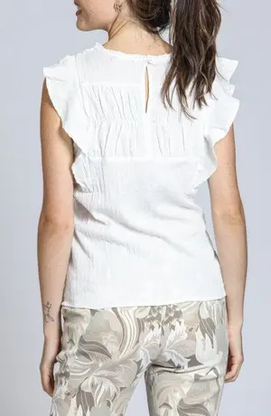 APNY Smocked Flutter Sleeve Top - White
