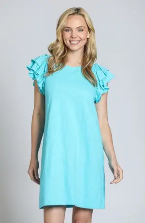 APNY Double Ruffle Sleeve Cotton Minidress - Capri
