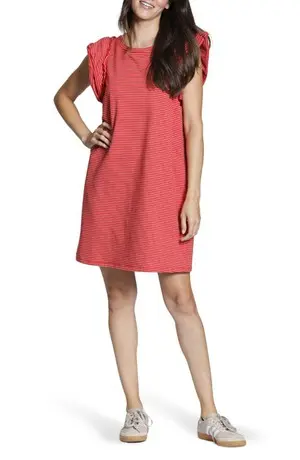 APNY Double Ruffle Sleeve Cotton Minidress - Redwhite Stripe