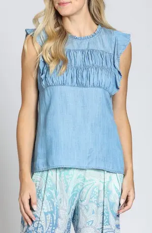 APNY Flutter Sleeve Top - Light Indigo
