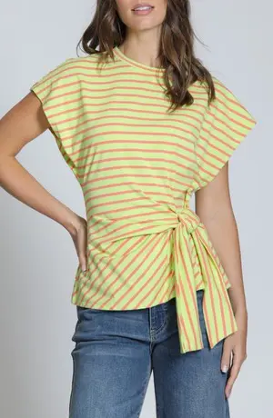 APNY Stripe Side Tie T-shirt - Citrine Orange Multi