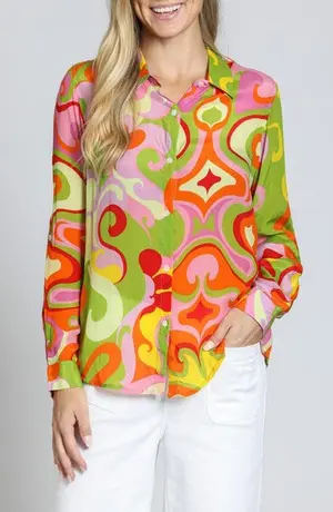 APNY Print Roll Tab Sleeve Button-up Shirt