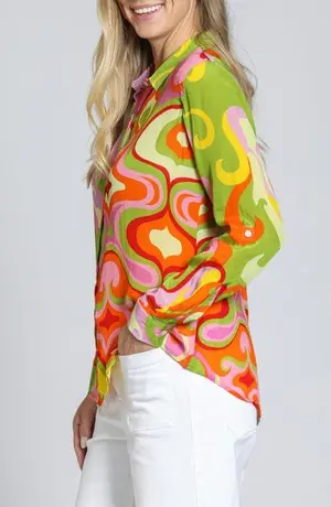 APNY Print Roll Tab Sleeve Button-up Shirt