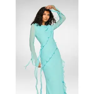 DASKA Circe Maxi Dress With Ruffle And Tie Details - Teal