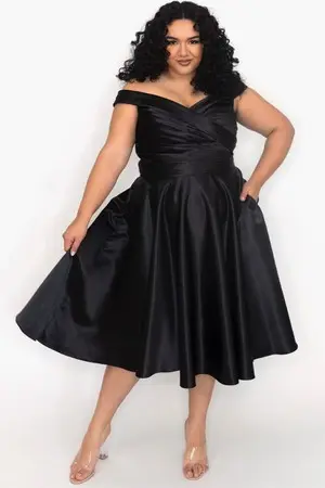 SYDNEY'S CLOSET Off-the-shoulder Pleated Party Dress - Onyx