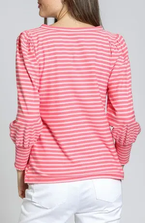 APNY Stripe Puff Shoulder Top