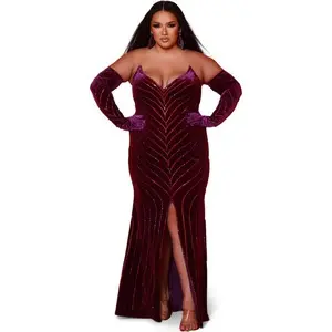 SYDNEY'S CLOSET Velvet Cat-Eye Bodice Mermaid Gown Plum