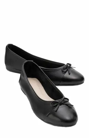 FOREVER & ALWAYS SHOES Rayne Cap Toe Ballet Flats - Black Leather