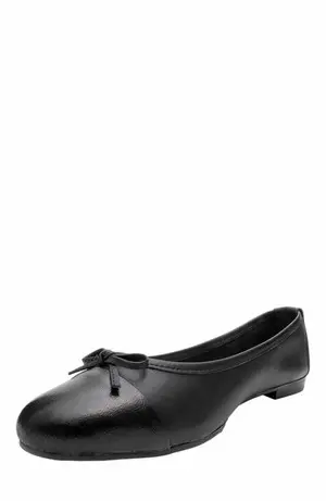 FOREVER & ALWAYS SHOES Rayne Cap Toe Ballet Flats - Black Leather