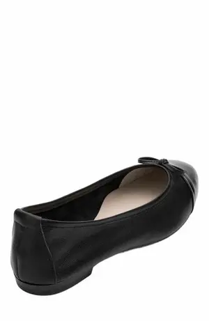 FOREVER & ALWAYS SHOES Rayne Cap Toe Ballet Flats - Black Leather