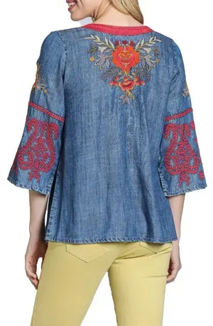 APNY Floral Embroidered Denim Top