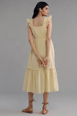 Anthropologie Peregre Square-neck Midi Dress - Butter Yellow