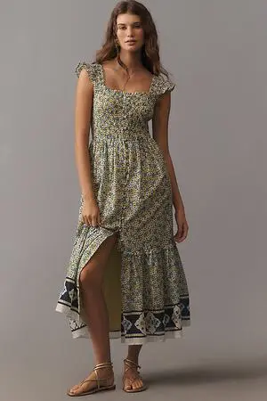 By Anthropologie Asymmetrical Ruffle Midi Dresses