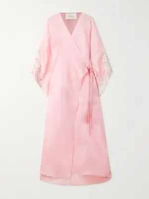 SHATHA ESSA Sequin-embellished Embroidered Silk Wrap Gown - Pink