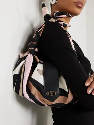 Emilio Pucci Leather-trimmed Knotted Printed Silk-twill Shoulder Bag