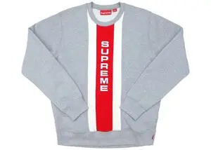 Supreme Vertical Logo Panel Crewneck Sweatshirt - Heather Grey
