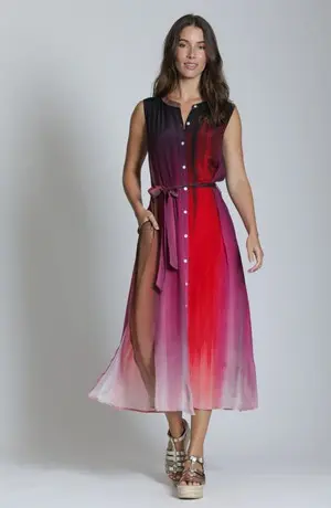APNY Print Sleeveless Maxi Shirt Dress - Cherry Multi