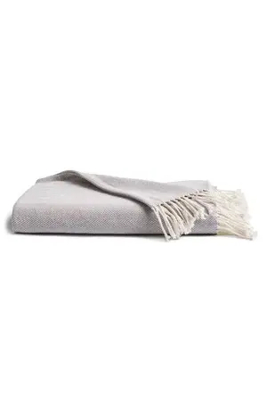PETITE PLUME Herringbone Fringe Cotton Throw Blanket - Grey