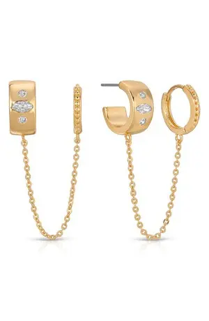 Ettika Double Piercing Chain Drop Earrings - Gold