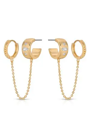 Ettika Double Piercing Chain Drop Earrings