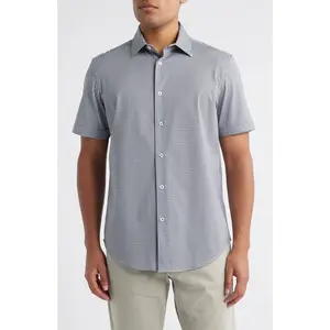 Bugatchi Miles Ooohcotton® Microcheck Short Sleeve Button-up Shirt - Black