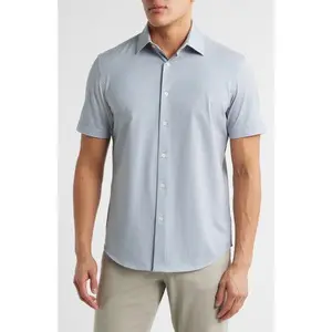Bugatchi Miles Ooohcotton® Microcheck Short Sleeve Button-up Shirt Sand