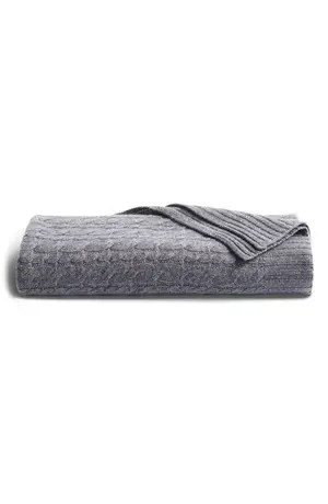 PETITE PLUME Wool & Cashmere Cable Throw Blanket - Grey
