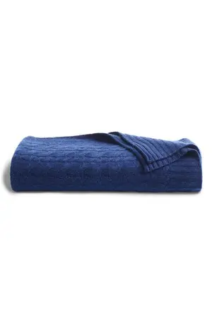 PETITE PLUME Wool & Cashmere Cable Throw Blanket - Navy