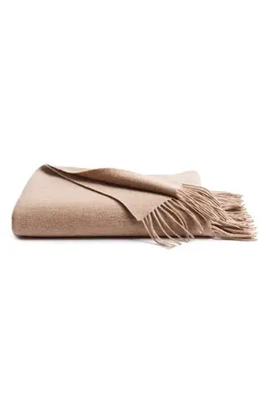 PETITE PLUME Fringe Wool & Cashmere Throw Blanket - Beige